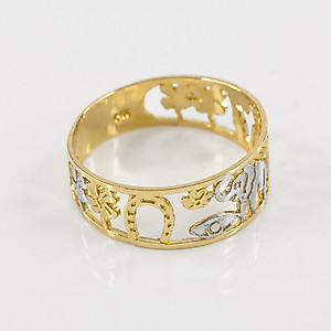 Good Luck Charms Fine 14k Two-Tone White and Yellow Gold Open Design Lucky Ring (Size 9)