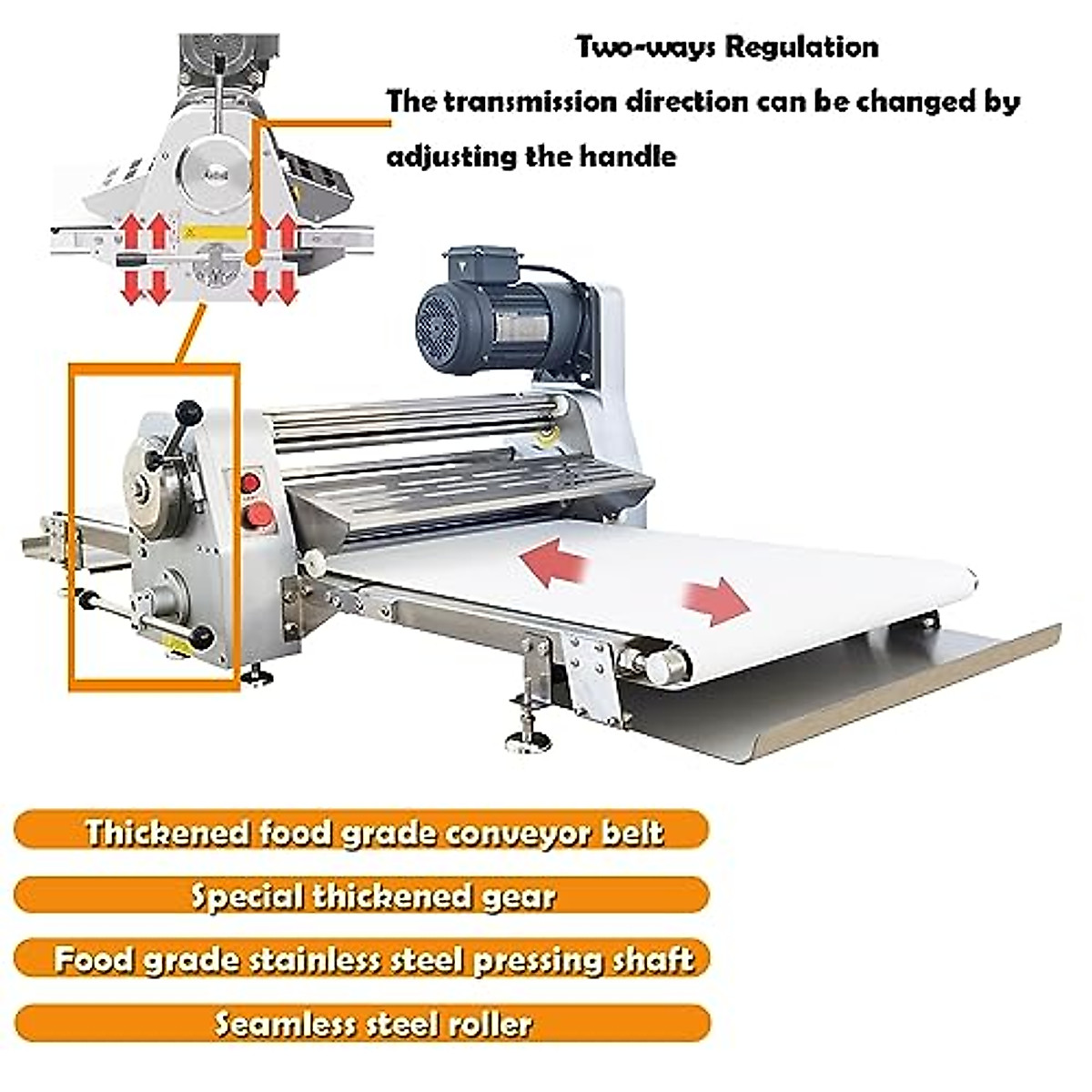 INTSUPERMAI Dough Sheeter Reversible Commercial Dough Roller Machine 70.9"×19.7" Belt Fondant Sheeter Flattener Pastry Pizza Noodle Press Machine Two-way Rollers 110V