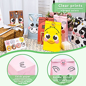 LovesTown 32PCS Farm Animal Party Favor Bags, Goodie Bags with Stickers Treat Bags for Farm Birthday Party Baby Shower Barnyard Gift Bags