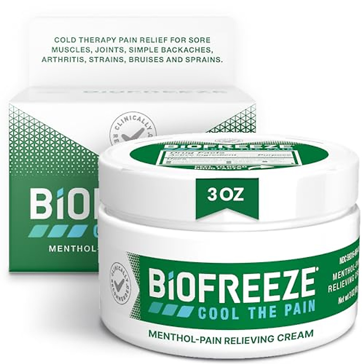 Biofreeze Pain Relief Cream, Knee & Lower Back Pain Relief, Sore Muscle Relief, Neck Pain Relief, Shoulder Pain Relief, Muscle Recovery, FSA Eligible, 3 OZ Biofreeze Menthol Cream