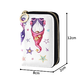 Scandinavian Gnomes St. Patrick's day Green Shamrock Grey Credit Card Coin wallet, RFID Blocking Compact Women Leather Card Holder, Key Change Organizer, Zipper Purse Clutch Pouch Pocket