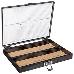 Heathrow Scientific 100 Place Microscope Slide Box, Cork Lining, Nickel-Plated Clasp, Black