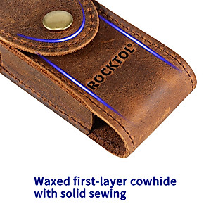 ROCKTOL Multitool Sheath, Premium Leather Snap Sheath for Belt, Multi-Tool Knife Sheath Pouch Holster Fits 4.2" Multitools for EDC, Camping, Hiking Outdoor