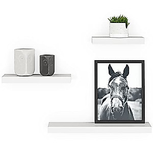 Ballucci Modern Floating Shelves for Wall, Set of 3 Wood Wall Mount Ledges for Living Room, Bedroom, Nursery, Bathroom, Kitchen, 12", 16", 24" - White