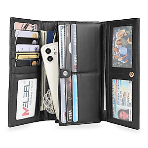 KELEEL Women's Wallet RFID Blocking Large Capacity Genuine Leather Trifold Ladies Purse Clutch Wallets Card Organizer