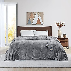 Beautyrest Reversible Microlight to Sherpa Electric Blanket, Auto Shut Off, Virtually Zero EMF, Multi Heat Setting, UL Certified, Machine Washable, Grey King (90 inx100 in)