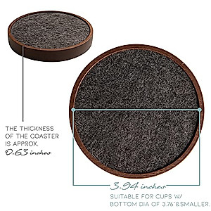 Wood Coaster for Drinks, 4.3 Inch, Set of 6, Absorbent and Insulation Felt Stackable Cup Holders, Coasters for Wooden Table, Designed by S1EGAN