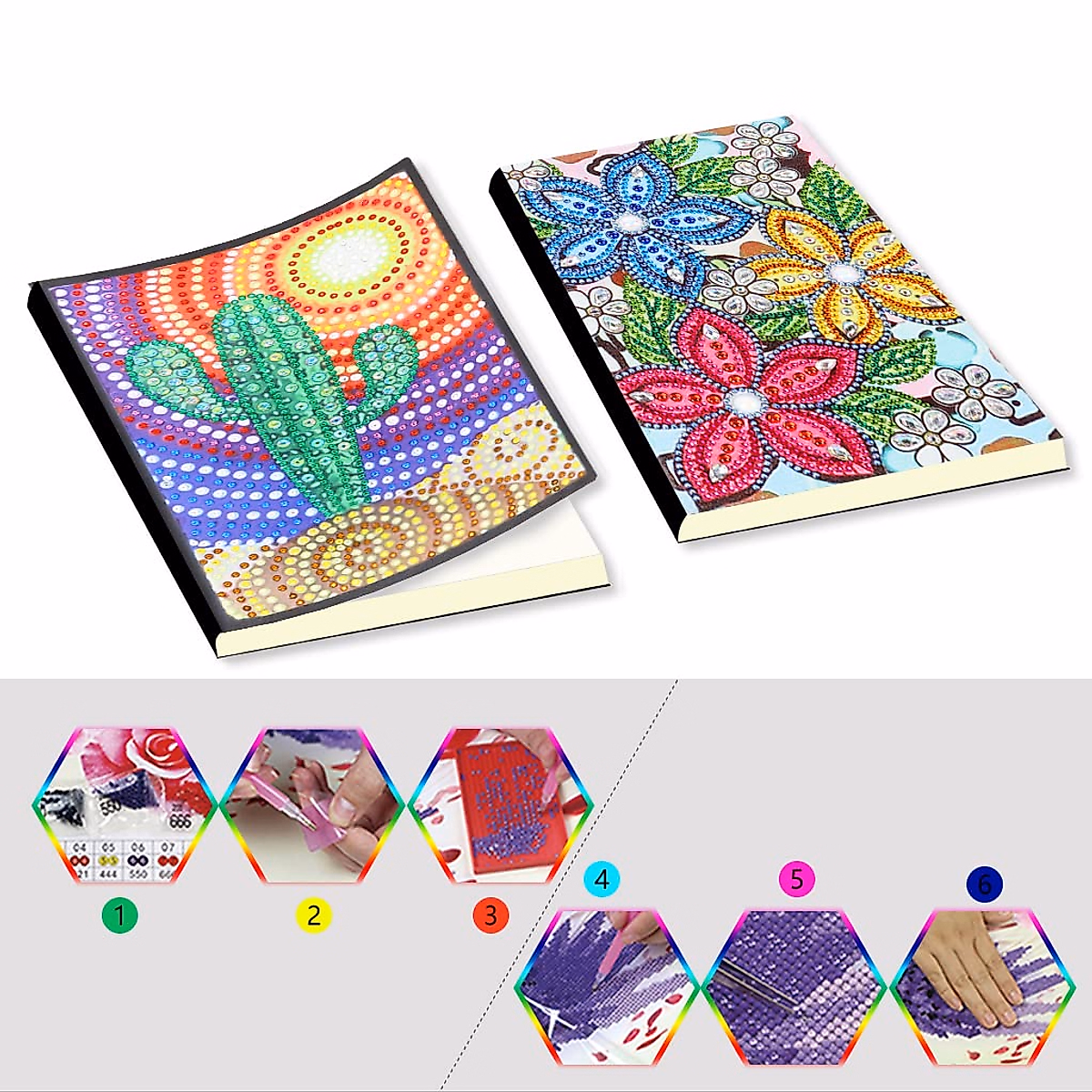 DCIDBEI 2-Pack DIY Diamond Paintings Notebook 5D Diamond Art Notebooks Paper A5 50 100 Art Diamond Notebook Kid Stitch Cross Stitch Notebooks Sketch Books for Adults DIY Diamond Dots Notebooks Blank
