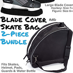 Athletico Ice Skate Bag + Large Skate Blade Cover - Bundle Includes Skate Bag for Ice Skates, Figure Skates, or Hockey Skates and Blade Cover to Protect Blades (Black) (Black, Large)