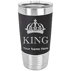 LaserGram 20oz Vacuum Insulated Tumbler Mug, King Crown, Personalized Engraving Included (Silicone Grip, Black)