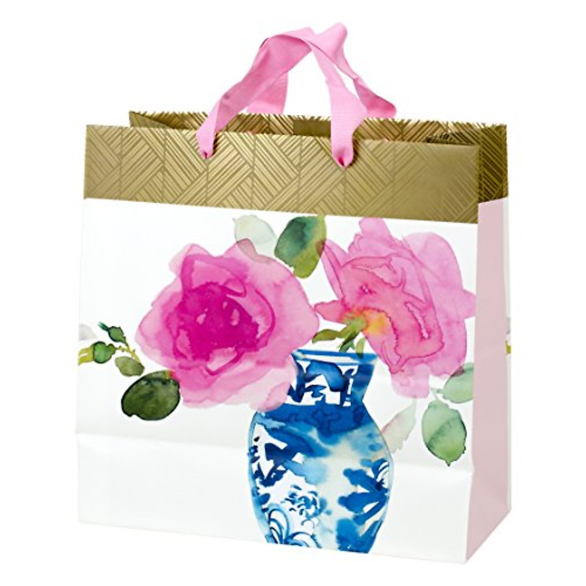 Hallmark 10" Large Square Gift Bag (Watercolor Flower and Vase) for Birthdays, Mothers Day, Anniversary, Bridal Showers and More