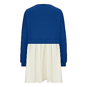 JDHUFEI Oversized Crewneck Sweatshirt Dress Women Fashion Long Sleeve Pullover Relaxed Fit Fall Sweatshirts Patchwork Dress