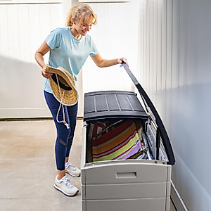 Suncast 120-Gal. All-Weather Patio Deck Box with Pad-Lockable Split Top Lid, Extra-Large Outdoor Storage Unit for Patio Furniture and Grill Tools