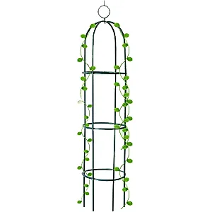 Tower Obelisk Garden Trellis 100% Metal 6.3 Feet Tall Plant Support for Climbing Vines and Flowers Stands,Black Green Lightweight Plant Tower