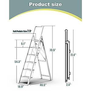 COROCO 6 Step Ladder for 12 Feet High Ceiling, Folding Step Stool with Handgrip and Anti-Slip Wide Pedal, Portable Lightweight Aluminum Stepladder for Kitchen, Home (300 lbs Capacity) - White