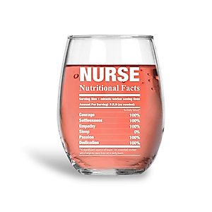 Nurse Nutritional Facts 15oz Stemless Crystal Wine Glass - Nurse Graduation Ideas - Nurses Appreciation Week for Essential Worker - CBT Wine Glasses