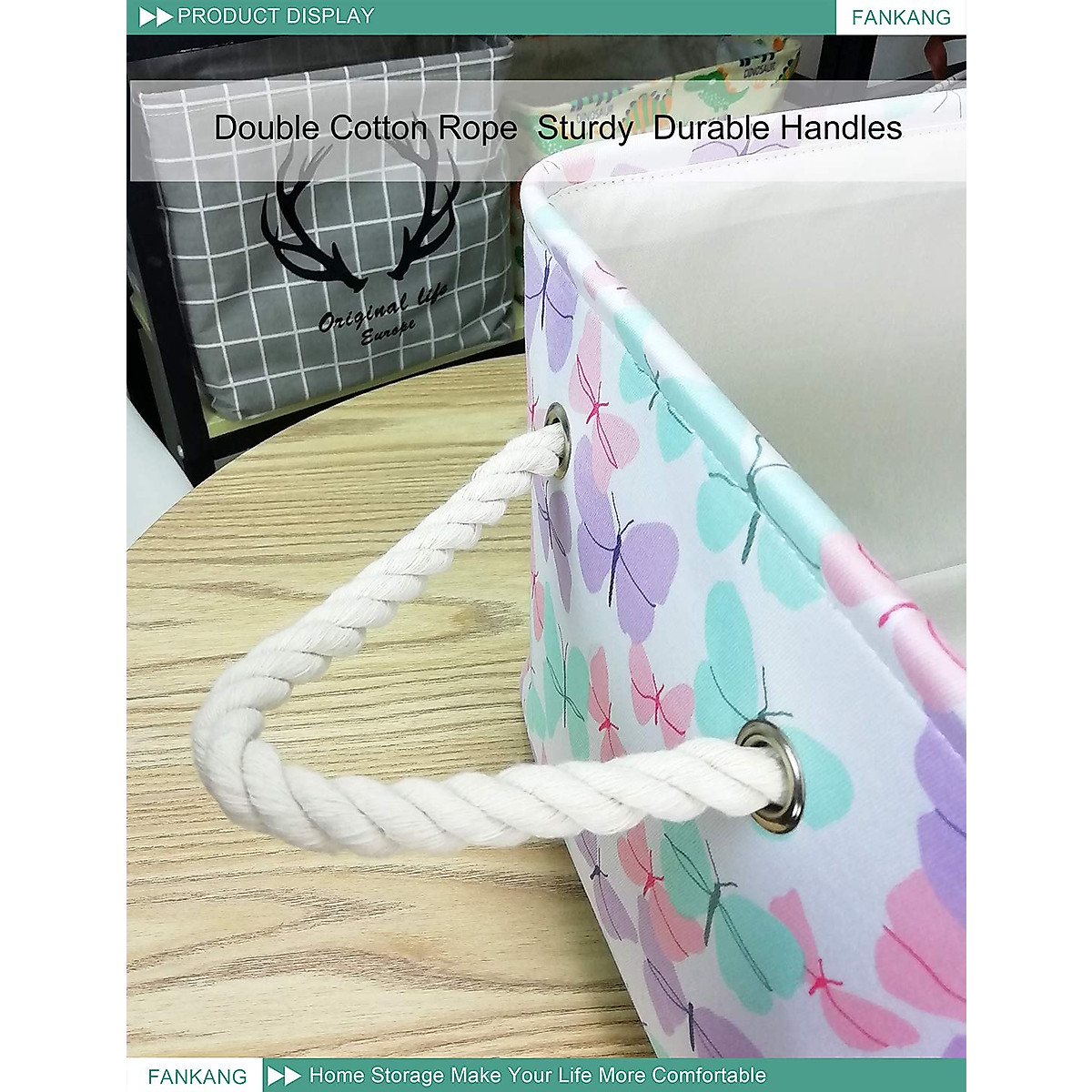 FANKANG Rectangular Laundry Basket Nursery Storage Fabric Storage Bin Storage Hamper,Gift Baskets (Butterfly)