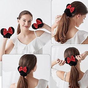 6 Pcs Mouse Scrunchies,Shiny Bows Mouse ears for Birthday Parties, Themed Events, A Perfect Addition to Your Trip Essentials and Accessories For women