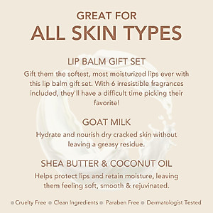 Dionis Goat Milk 6 Pc Lip Balm Ornament - Vanilla, Coconut, Milk & Honey, Berry, Peppermint & Blood Orange Scented Chapstick - Shea Butter & Coconut Oil, Protect & Restore Lips 0.28oz