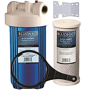 BLUONICS 4.5 x 10" Whole House Water Filter with 5 Micron 4.5 x 10" Carbon/Charcoal Block Filter Cartridge for Chlorine, Herbicides, Insecticides, Bad Taste and Odor