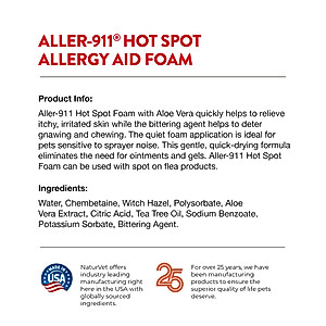 NaturVet Aller-911 Hot Spot Allergy Aid Foam Pet Supplement Plus Aloe Vera – Helps to Relieve Irritated, Itchy Skin for Cats, Dogs – Helps Deter Gnawing, Chewing – Quick Drying – 8 Oz.