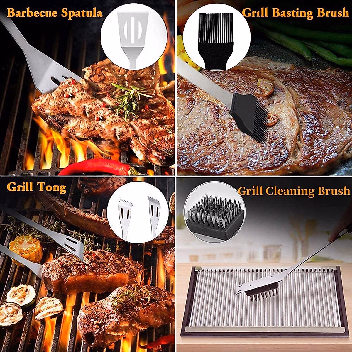 Personalized 34pc BBQ Grill Accessories Set with Thermometer - Father's Day Gift - Personalized Heavy Duty Stainless Steel Grill Set in Case - House Warming Gift
