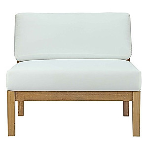 Modway Bayport Teak Wood Outdoor Patio Armless Chair in Natural White