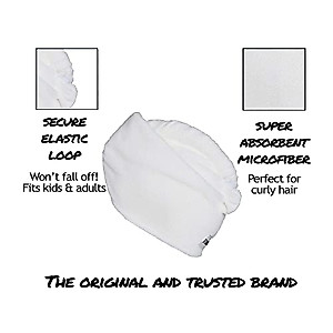 Turbie Twist Microfiber Hair Towel Wrap for Women and Men | 2 Pack | Bathroom Essential Accessories | Quick Dry Hair Turban for Drying Curly, Long & Thick Hair (White, White)