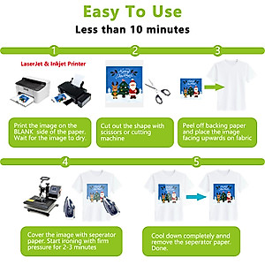 Iron on Heat Transfer Paper for Light Fabric - 12 Sheets, 8.5"x11" Transfer Paper for T Shirt, Printable Heat Press Transfer Paper for Inkjet and Laserjet Printer, Heat Transfer Vinyl for T-Shirt