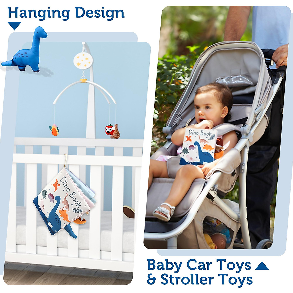 Richgv Baby Books Toys 0-6-12 Months, Baby Boy Gifts Touch and Feel Crinkle Books with Dino Doll, Newborn Infant Toys 6-9-12 Months, Carseat Toys Shower Gifts Baby Valentines Gifts Stocking Stuffers