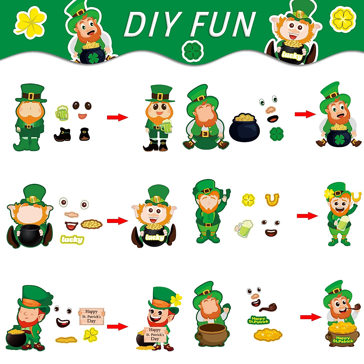 chiazllta 30 Packs St. Patrick's Day Craft Kits DIY Leprechauns Art Craft for Preschool Kids, St. Patrick’s Day Make Your Own Leprechauns Paper Craft Set for Home Class Game Activities Kindergarten