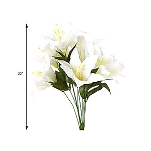 Simply Elegant 22" Artificial White Tiger Lily Bundle (10 Flowers) 30 Leaves Real Touch Fake Flowers for Home Garden, Office, Flowers Arrangement, Wedding Centerpiece, DIY