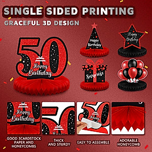 8 Pcs 50th Red and Black Table Honeycomb Centerpieces 50th Birthday Decorations Red Black Happy Birthday Decorations 50th Birthday Centerpieces for Tables Toppers 50 Years Birthday Party Supplies