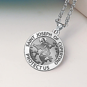 PicturesOnGold.com Saint Joseph of Cupertino Religious Medal - 2/3 Inch Size of Dime, Sterling Silver