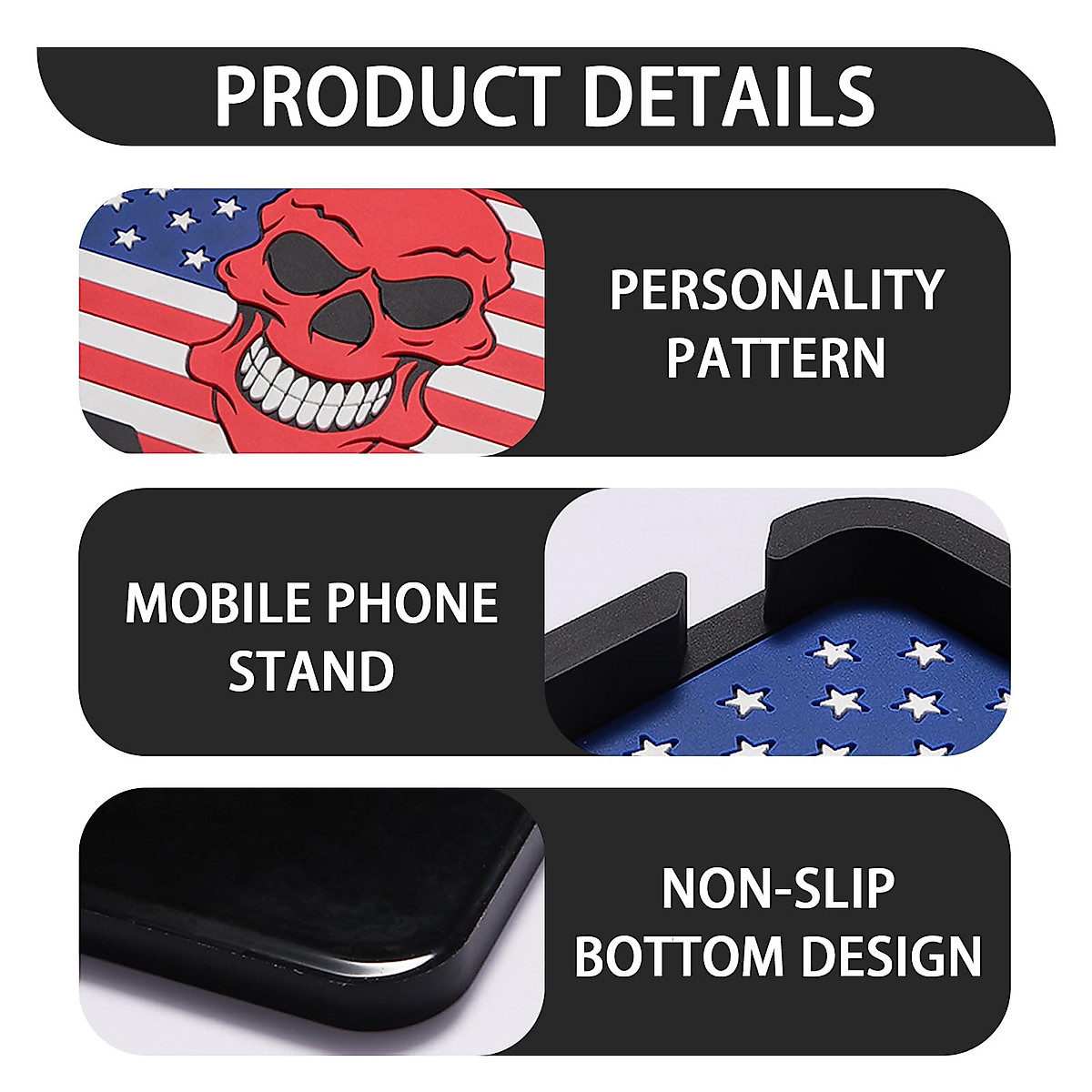 ZBGUN 1 PC Car Dashboard Anti-Slip Pad with American Flag Pattern, 7.6" x 5.5" x 0.6" Car Phone Cradle, Multi-Functional Storage Mat, Universal for Most Cars, Trucks and Vans (Red)