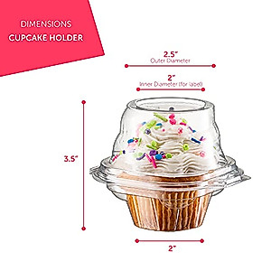 Prestee 50 Individual Cupcake Containers - Stackable | Cupcake Boxes Individual | Cupcake Holders | Single Cupcake Boxes | With Connected Airtight Deep Dome Lid | BPA-Free