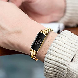 Bolesi Compatible with Fitbit Luxe Bands,Slim Metal Band Stainless Steel Adjustable Straps Replacement Bands for Fitbit Luxe Smart Watch for Women Men,Gold