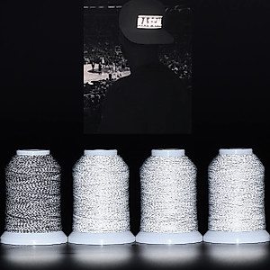 New brothread 4 Spools Reflective Embroidery Machine Thread (3 White +1 Black) 30WT 500M(550Y) Each Spool for Embroidery, Quilting and Sewing
