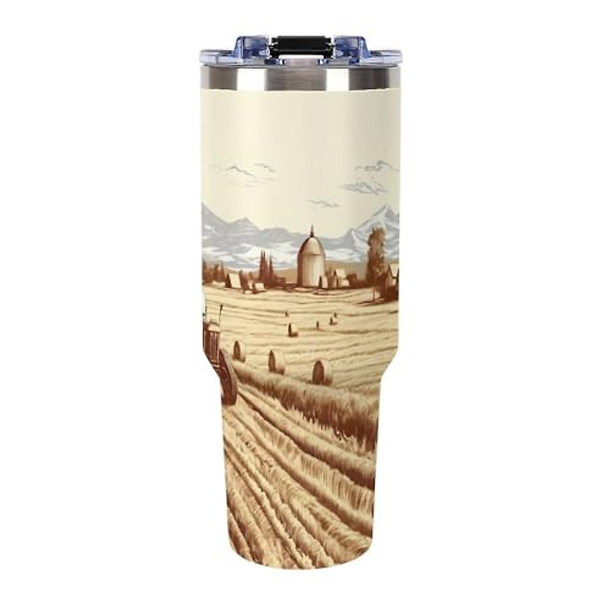 40 Oz Farmer with Bales Insulated Stainless Steel Tumbler with Handle & Straw Lid, Reusable Travel Cupholder Friendly Mug for Coffee, Water, Tea