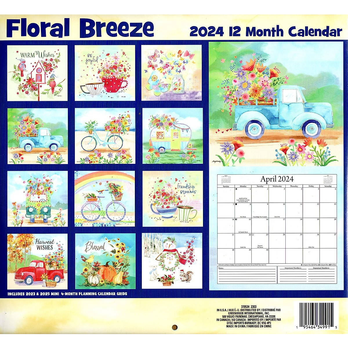 Floral Breeze - 2024 12-Month Wall Calendar + Pocket Planner (Pack of 2)