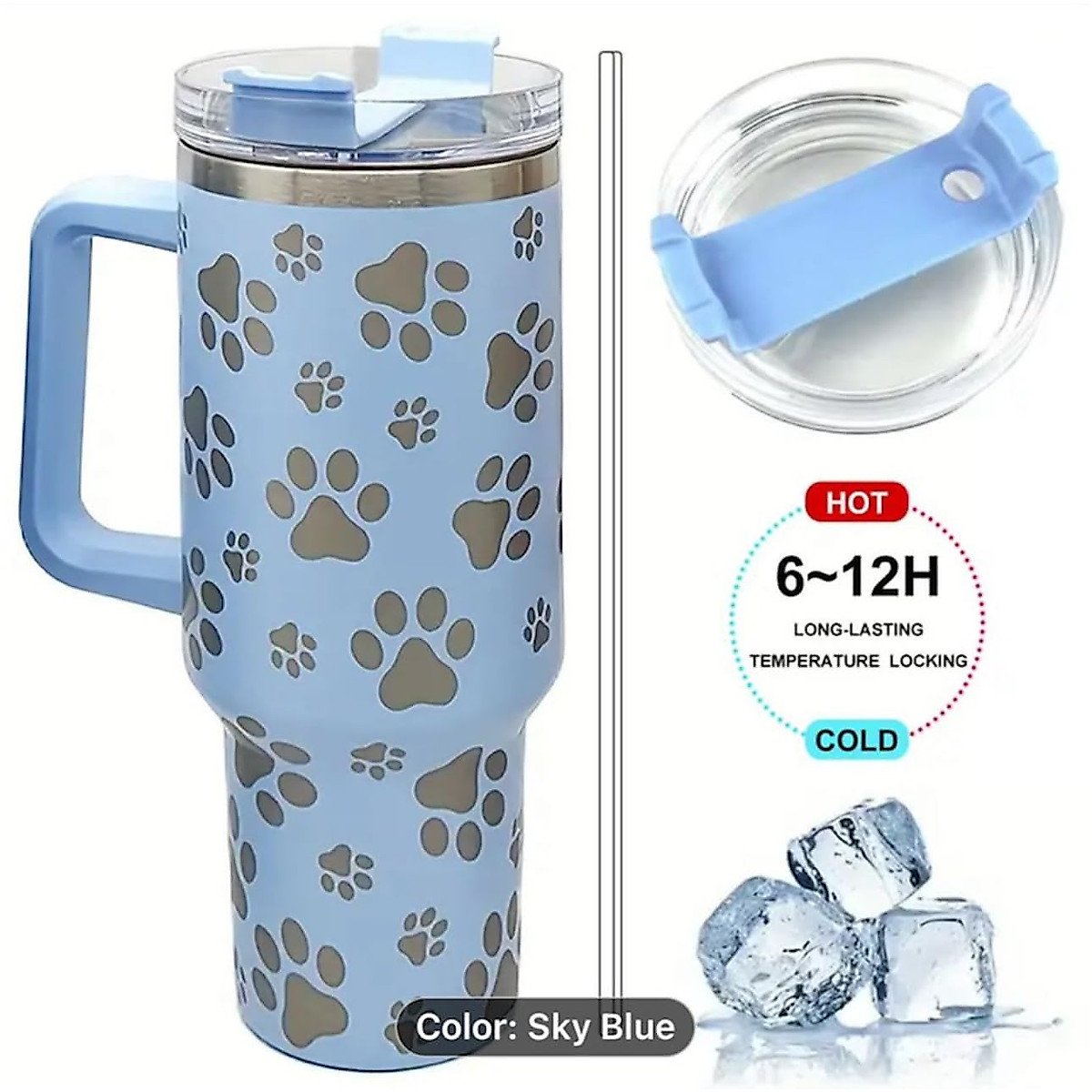 Generic 40 oz Tumbler with Handle & Fruit Infuser, Stainless Steel Vacuum Insulated Cup with Lid & Straw, Water Infusion Bottle Cupholder Friendly Travel Mug Gifts for Women Men Her (Light blue)