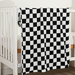Checkered Baby Blanket for Girls Boys Soft Fleece Fluffy Fuzzy Chessboard Grid Toddler Blanket for Kids Lightweight Bed Blanket for Infant or Newborn Home Decor (Black)