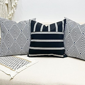 Slow Cow Pack of 2 Embroidery Throw Pillow Covers, Geometric Diamonds Navy Decorative Throw Pillow Cases for Sofa 18 x18 Inches