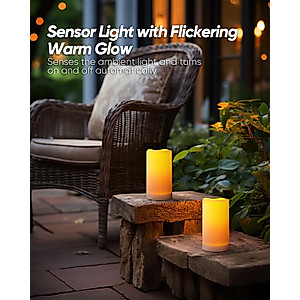 Homemory Solar Candles Outdoor Waterproof, Rechargeable Candles, Solar Powered Flameless Candles for Outdoor, Lanterns, Sensor Only, Dusk to Dawn, Set of 2