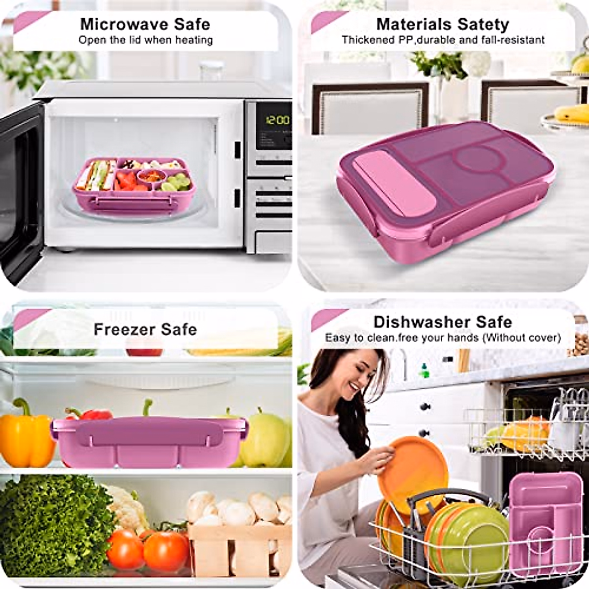 Dagugu Lunch Box Kids,Bento Box Adult Lunch Box,Lunch Box Containers for Adults/Kids/Toddler,5 Compartments Bento Lunch Box with Leakproof Sauce Vontainers,Microwave/Dishwasher(Purple)