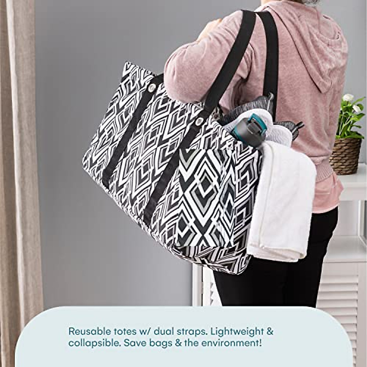 VP Home Reusable Tote Bags (Geometric Diamond) for Grocery and Picnic Bags for Trip Birthday Party, Mother's Day, Holiday, Christmas Day, Grocery Store, Supermarket, Outdoor Picnic etc