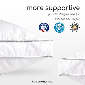 Dreamhood Luxury Goose Feather Down Pillow King Size Set of 2 - Made in USA Firm Gusseted Bed Pillows for Sleeping with Soft Premium 500 TC Cooling Cotton Shell