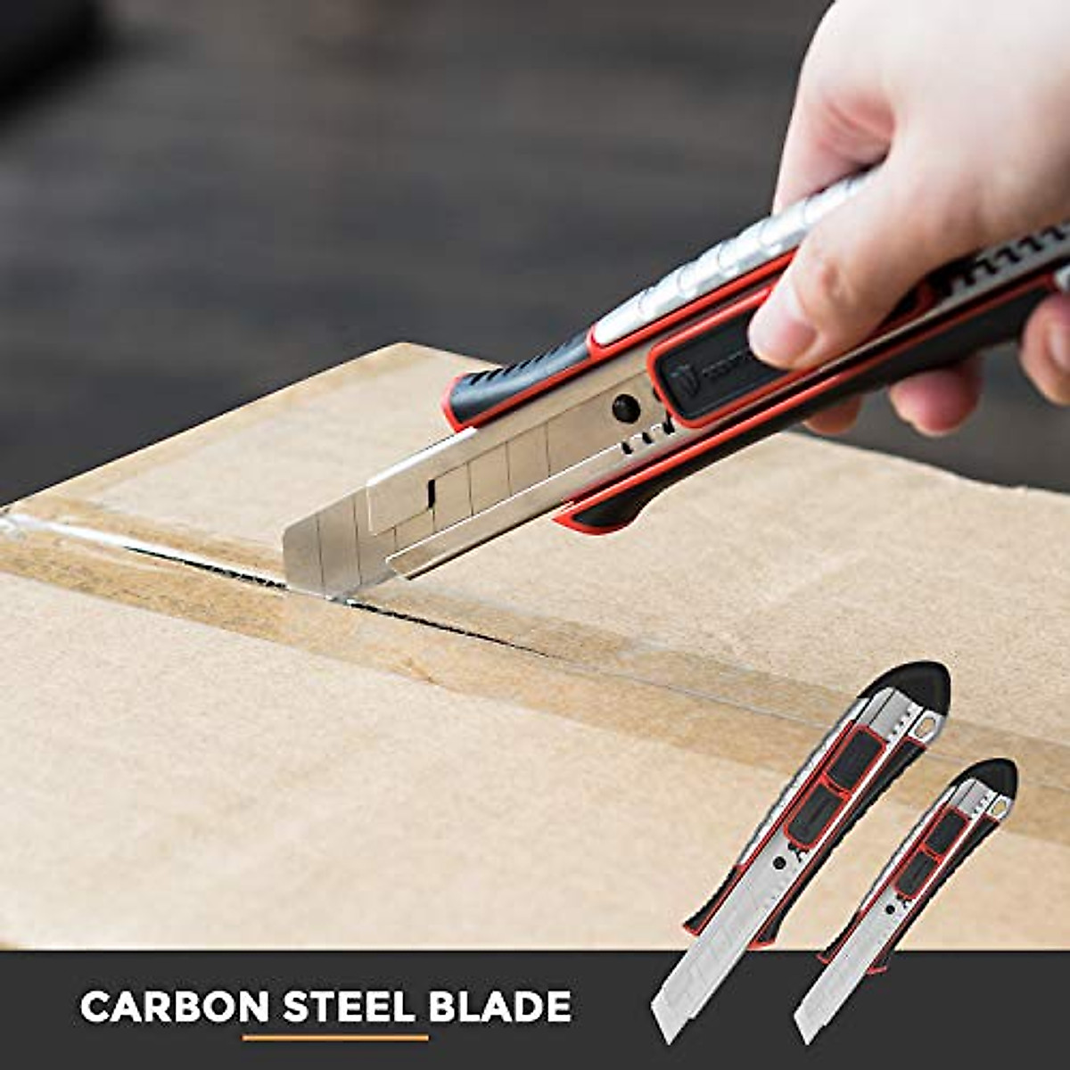 ORIENTOOLS Utility Knife Box Cutters Retractable 2-Pack Set, Snap Knife, Rust-proof Zinc Alloy Body for Heavy Duty Office, Home, Hobby for Cutting Boxes, Carpet, Rope