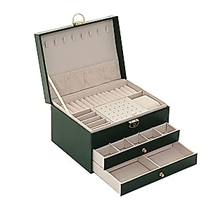 MMLLZEL PU Jewelry Box Organizer for Women Earrings Rings Necklace Storage Case Fashion Display Holder Girls Best Gift (Color : A, Size : 23 * 17 * 13.5cm)
