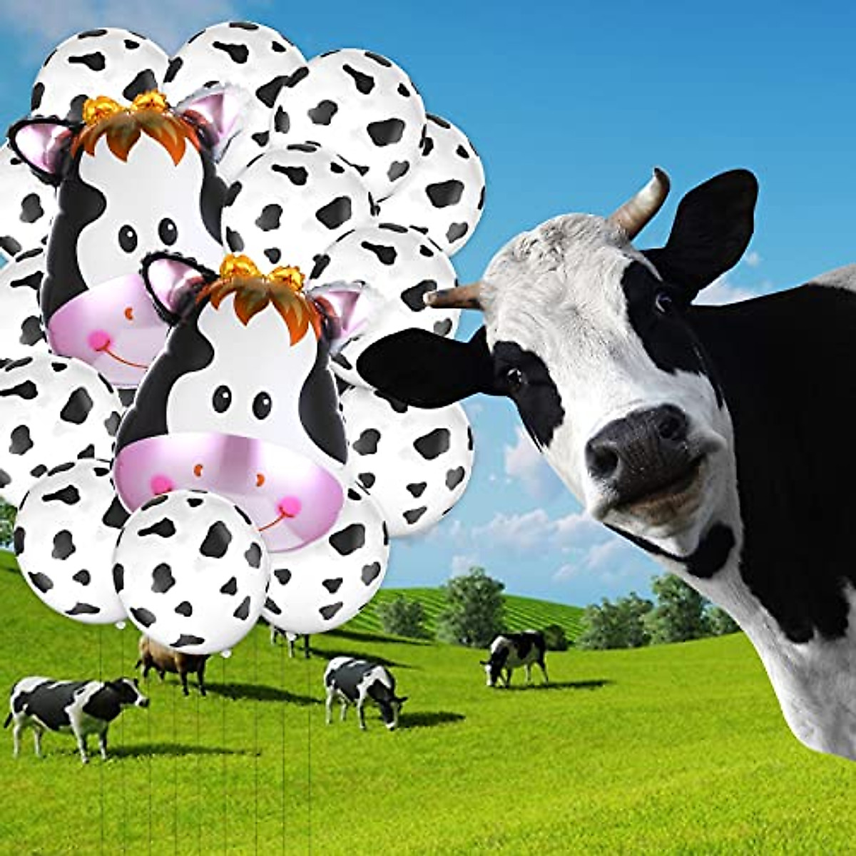 26 Pieces Cow Balloons, Cow Print Balloon Giant Cow Shape Mylar Foil Latex Balloons Funny Print Balloons for Western Cowboy Farm Animal Ballons Birthday Party Supplies Cow Themed Party Decorations
